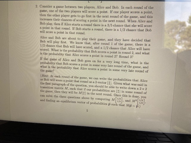 Solved 2. Consider a game between two players, Alice and | Chegg.com