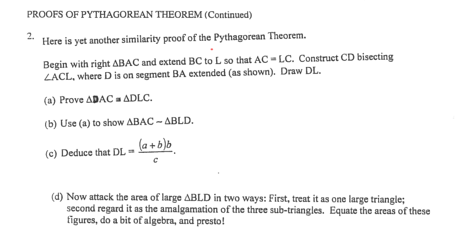 Solved PROOFS OF PYTHAGOREAN THEOREM (Continued) 2. Here is | Chegg.com
