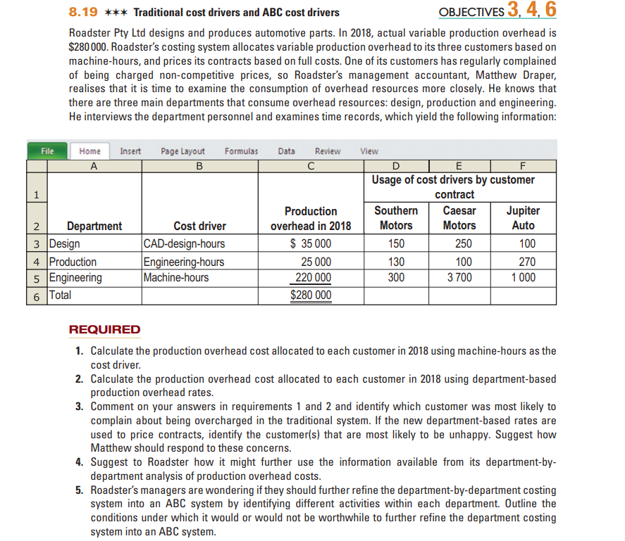 Solved 8.19*** Traditional cost drivers and ABC cost drivers | Chegg.com
