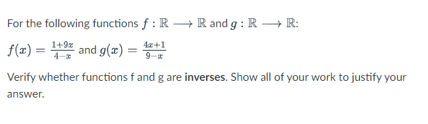 Solved For the following functions f:R R and g:R R : | Chegg.com