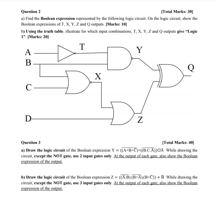 Solved Question 2 [Total Marks: 301 a) Find the Boolean | Chegg.com