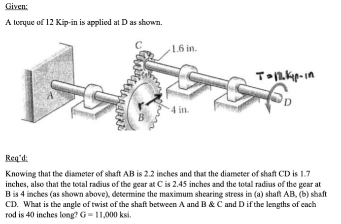 Solved Given:A torque of 12 ﻿Kip -in is applied at D as | Chegg.com