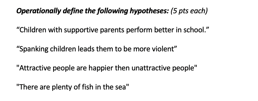 Solved Operationally define the following hypotheses: (5 pts | Chegg.com