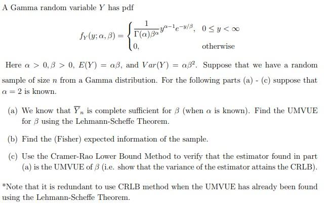 A Gamma random variable Y has pdf | Chegg.com