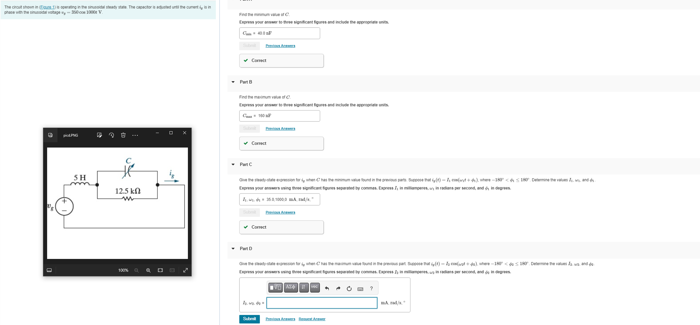 Solved JUST PART D PLEASE AS SOON AS POSSIBLEThe circuit | Chegg.com