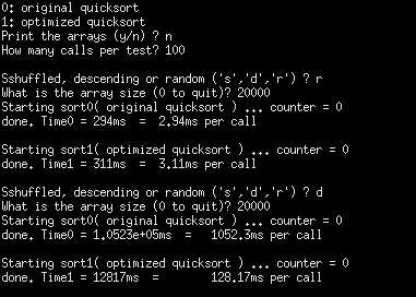 Solved C++ Optimized quicksort. Output for 100 calls array | Chegg.com