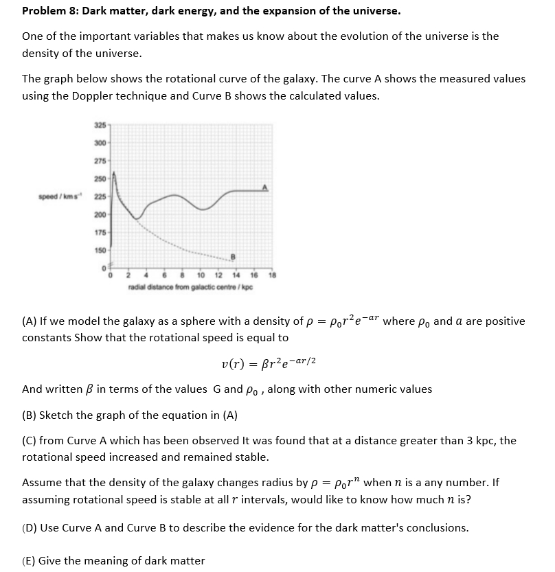 Solved Problem 8: Dark matter, dark energy, and the | Chegg.com
