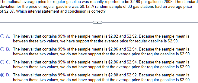 Solved he national average price for regular gasoline was | Chegg.com