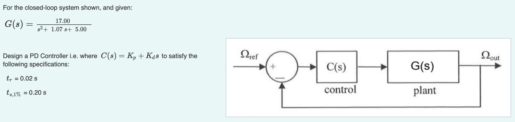 Solved PD Controller Design 1 Find the P gain (i.e. Kp | Chegg.com