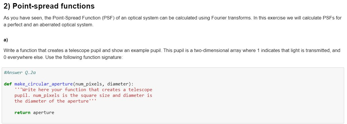 2) Point-spread functions As you have seen, the | Chegg.com