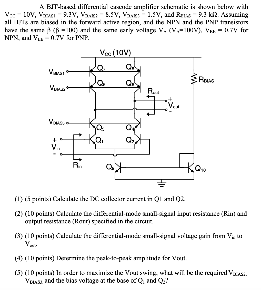 A BJT-based differential cascode amplifier schematic | Chegg.com