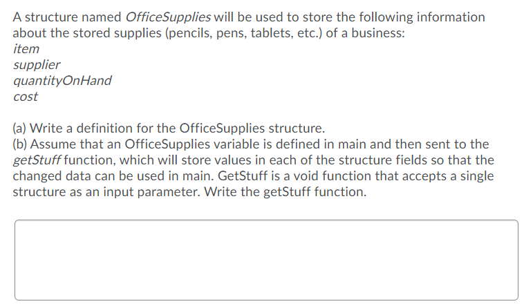 Solved A structure named Office Supplies will be used to | Chegg.com