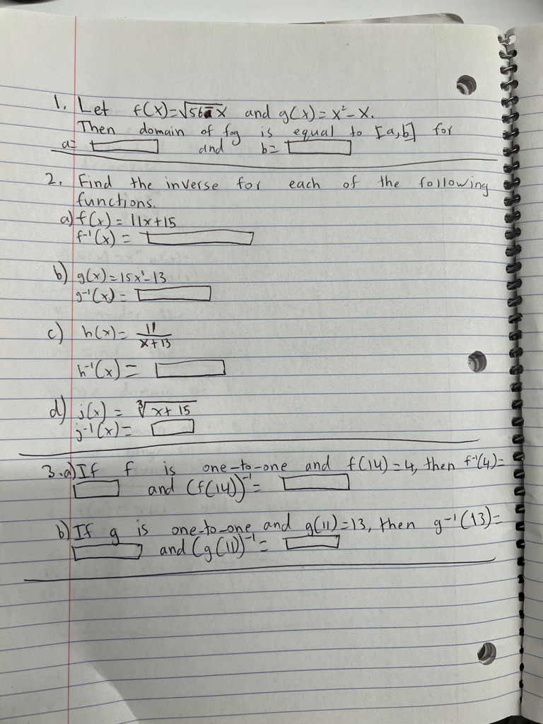 Solved 1. Let f(x)=56−x and g(x)=x2−x. Then domain of fog is | Chegg.com