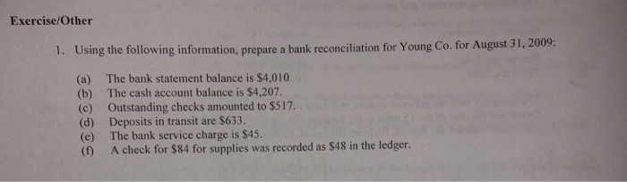 Solved Exercise/Other 1. Using the following information, | Chegg.com