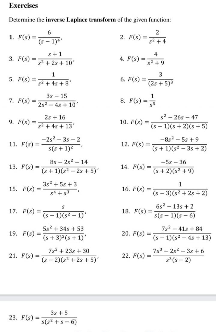 Solved Exercises Determine the inverse Laplace transform of | Chegg.com