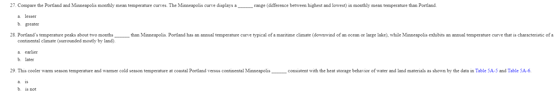 Solved 27. Compare the Portland and Minneapolis monthly mean | Chegg.com