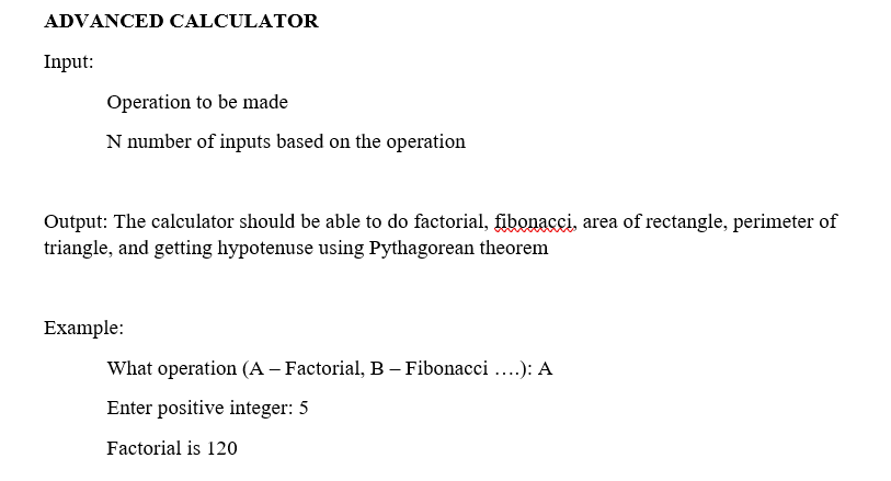Solved ADVANCED CALCULATOR Input: Operation to be made N | Chegg.com