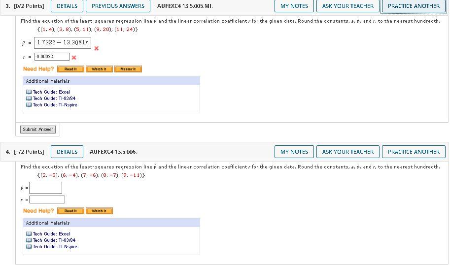 Solved 3. [0/2 Points] DETAILS PREVIOUS ANSWERS AUFEXC4 | Chegg.com