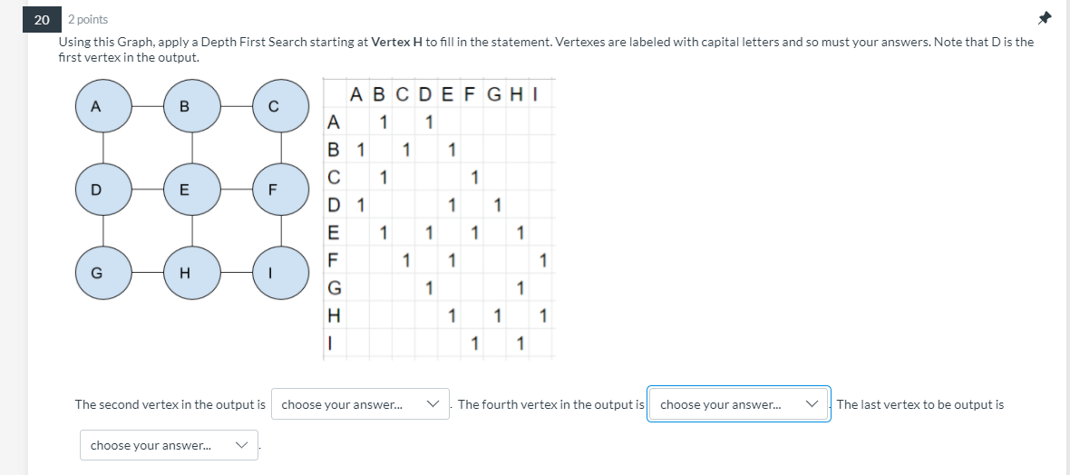 Solved 19 2 points Using this Graph, apply a Breadth First | Chegg.com