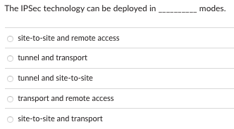 Solved The IPSec technology can be deployed in modes. | Chegg.com