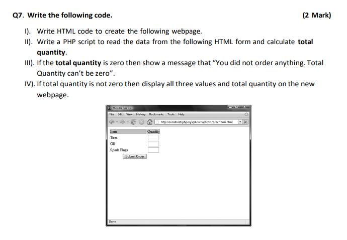 Solved Q7. Write the following code. (2 Mark) I). Write HTML | Chegg.com