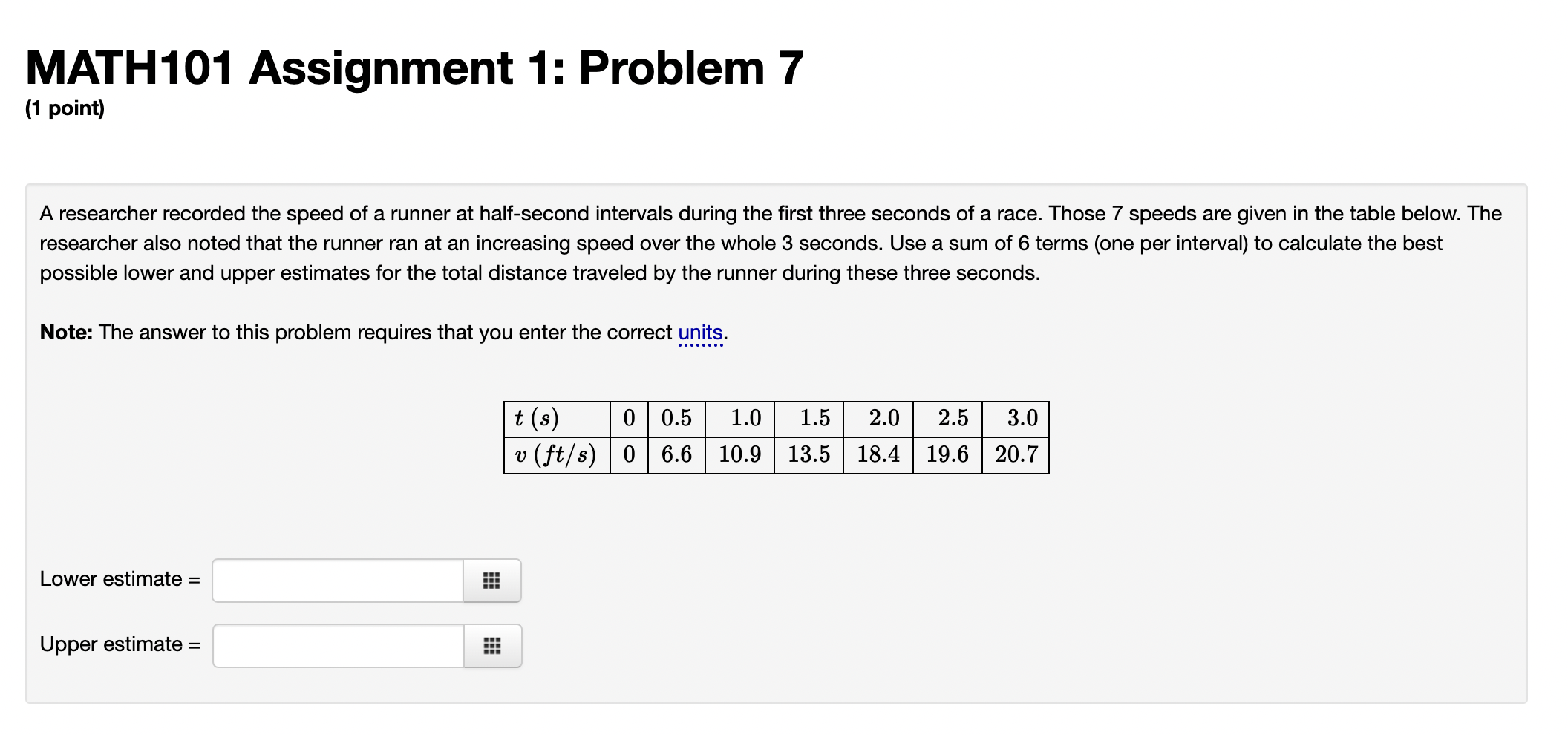 Solved MATH101 Assignment 1: Problem 7 (1 point) A | Chegg.com