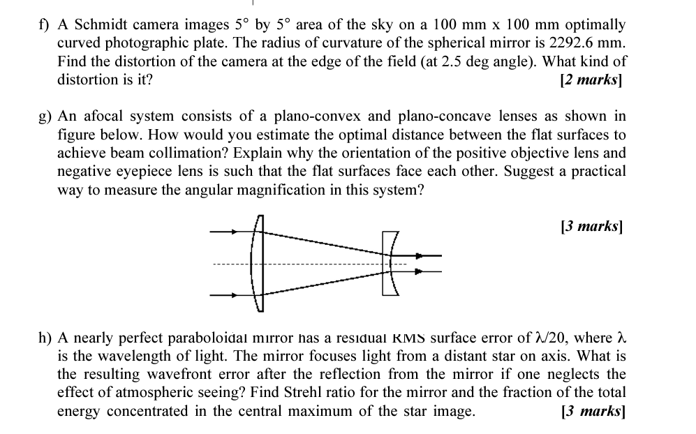 Solved f) A Schmidt camera images 5∘ by 5∘ area of the sky | Chegg.com