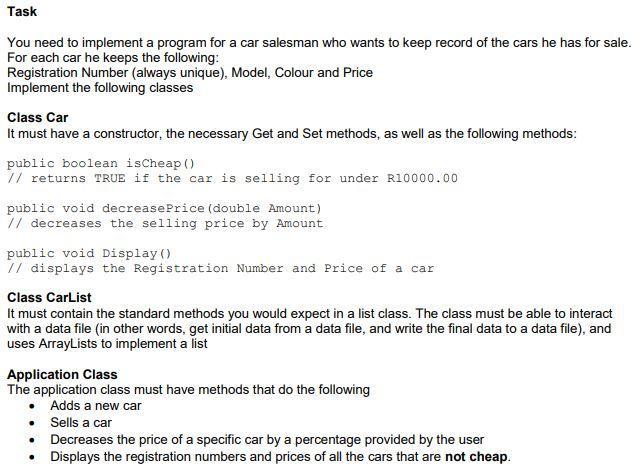 Solved Task You need to implement a program for a car | Chegg.com