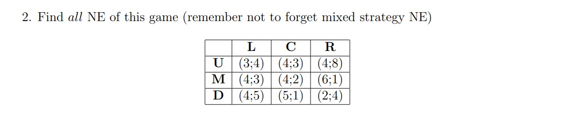 Solved 2. Find all NE of this game (remember not to forget | Chegg.com