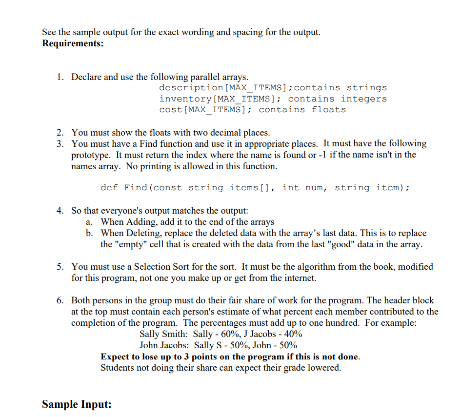 Solved Program Description You will work in a team of two to | Chegg.com