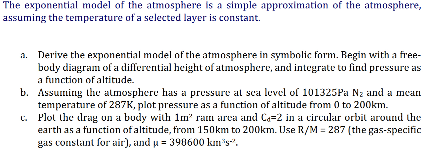 The exponential model of the atmosphere is a simple | Chegg.com
