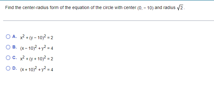 Solved Find the center-radius form of the equation of the | Chegg.com
