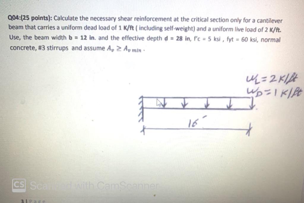 Solved Q04:(25 points): Calculate the necessary shear | Chegg.com