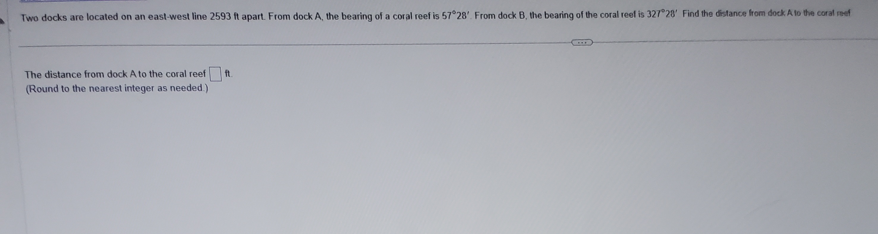 Solved The distance from dock A ﻿to the coral reef ft.(Round | Chegg.com