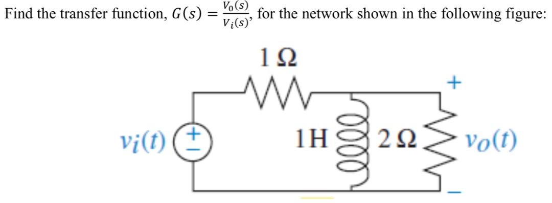 Solved Find the transfer function, G(s)=Vi(s)V0(s), for the | Chegg.com