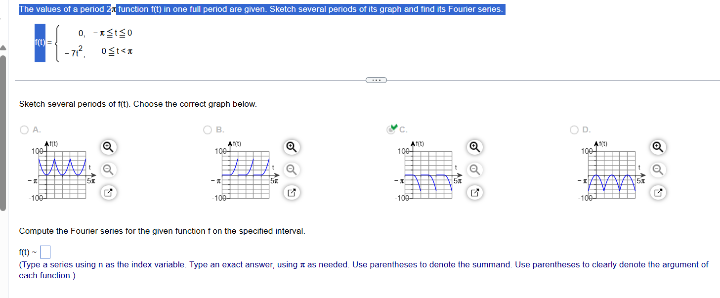 Solved The values of a period 2π ﻿function f(t) ﻿in one full | Chegg.com