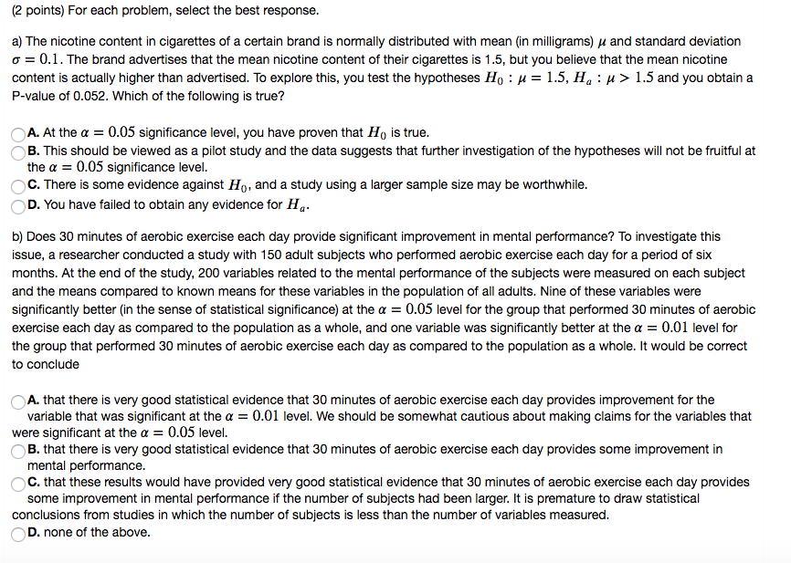 Solved (2 points) For each problem, select the best | Chegg.com