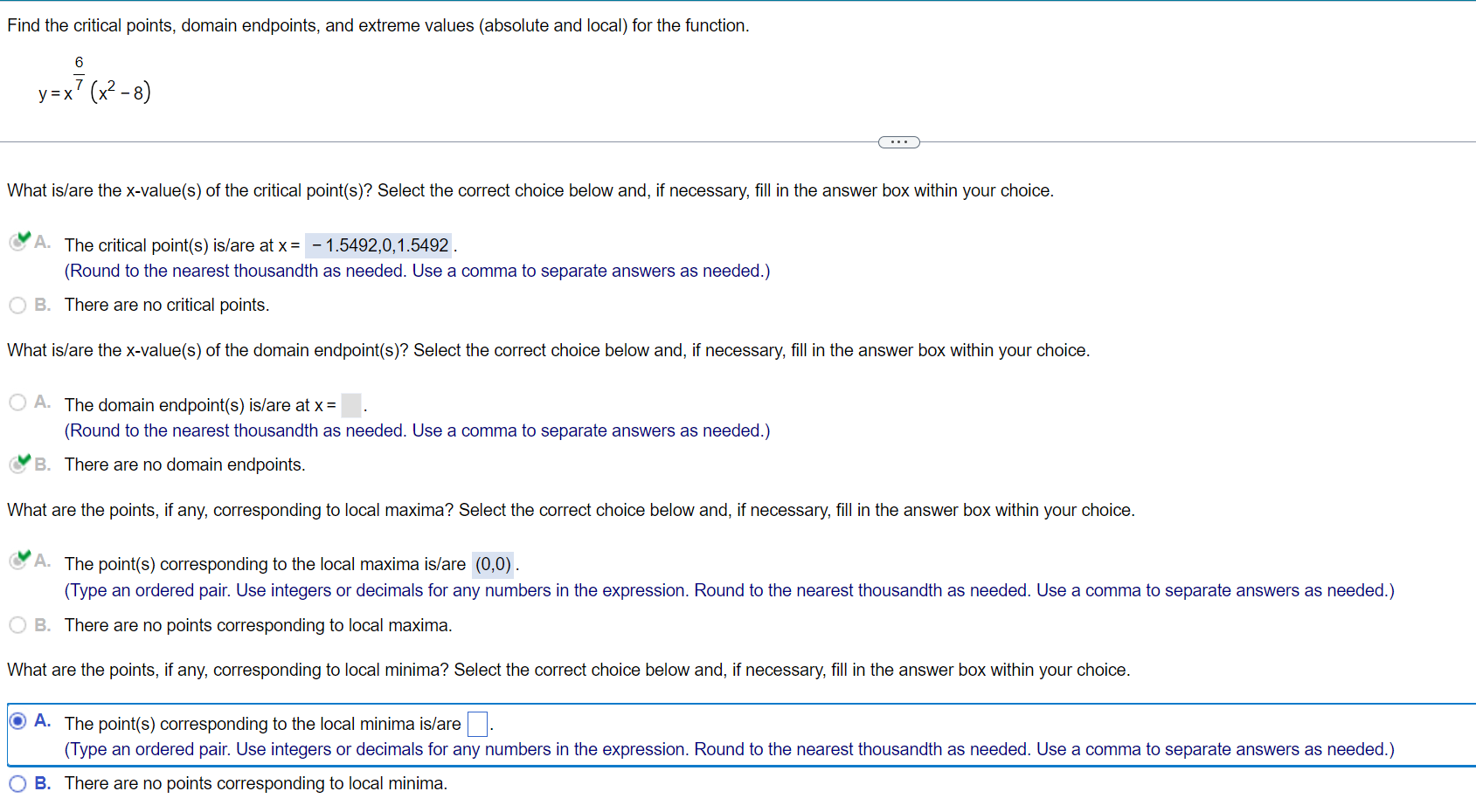 Solved Find the critical points, domain endpoints, and | Chegg.com
