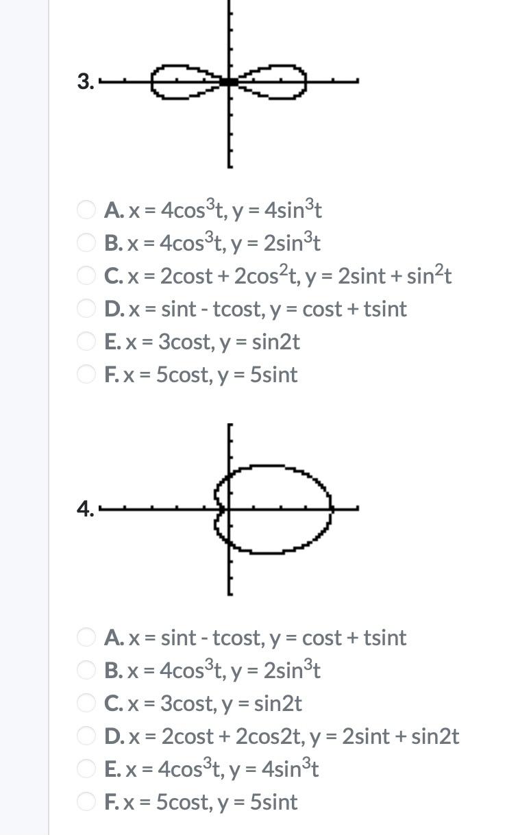 Solved For problems 3-5, choose that parametric equations | Chegg.com