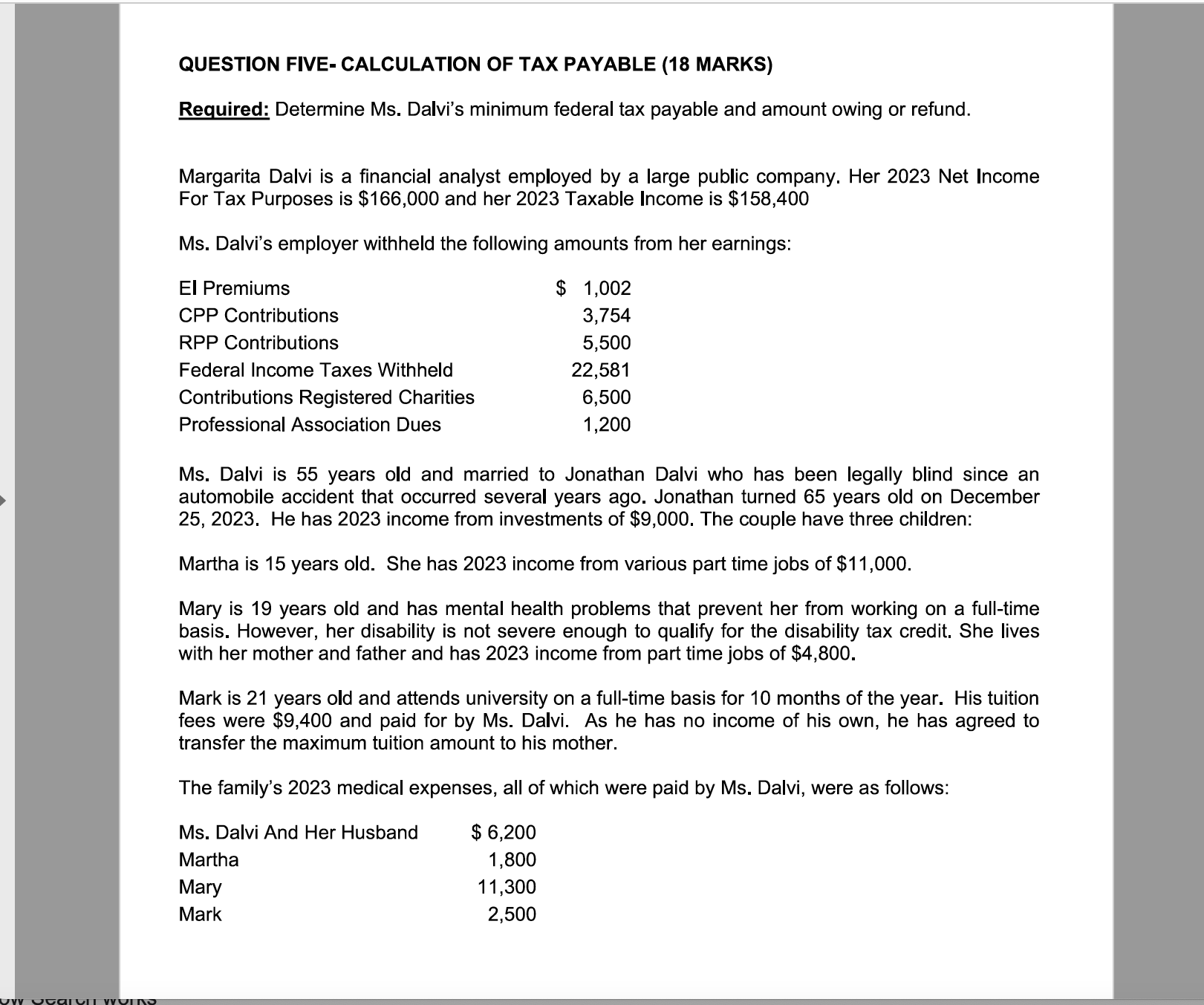 Solved Subject: Calculation Of Tax Payable Before Credits | Chegg.com