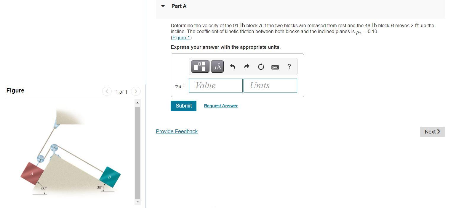 Solved Part A Determine the velocity of the 91-lb block A if | Chegg.com