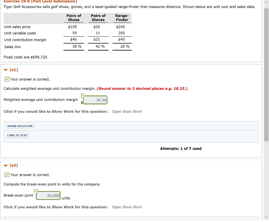 Solved Exercise 19-9 (Part Level Submission) Tiger Golf | Chegg.com