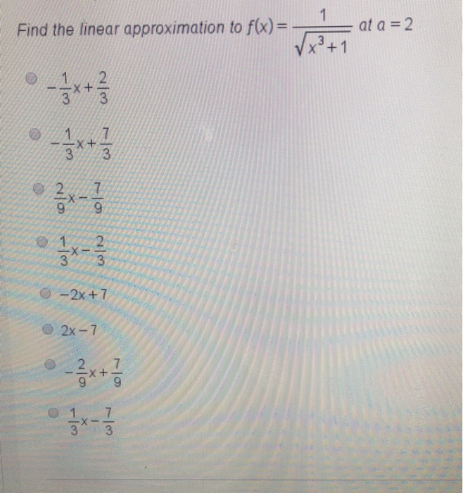 Solved Find the linear approximation to f(x) at a-2 27 3 O | Chegg.com