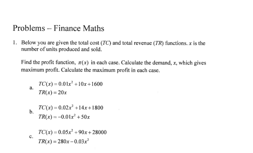 Solved Problems - Finance Maths 1. Below you are given the | Chegg.com