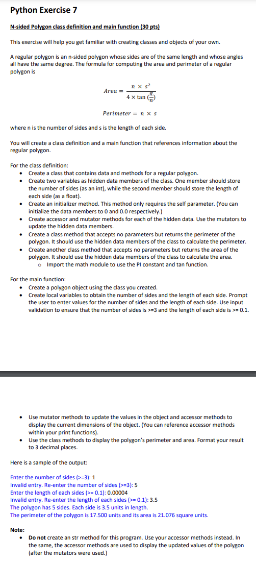 Solved Python Exercise 7 N Sided Polygon Class Definition 