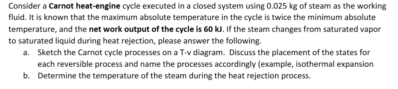Solved Consider a Carnot heat-engine cycle executed in a | Chegg.com