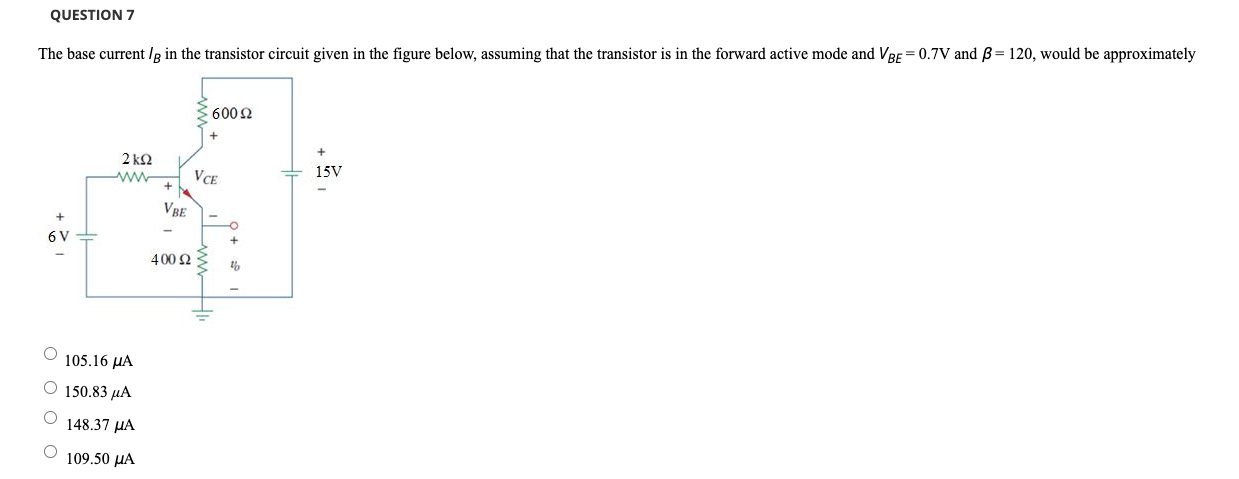 Solved The base current IB in the transistor circuit given | Chegg.com