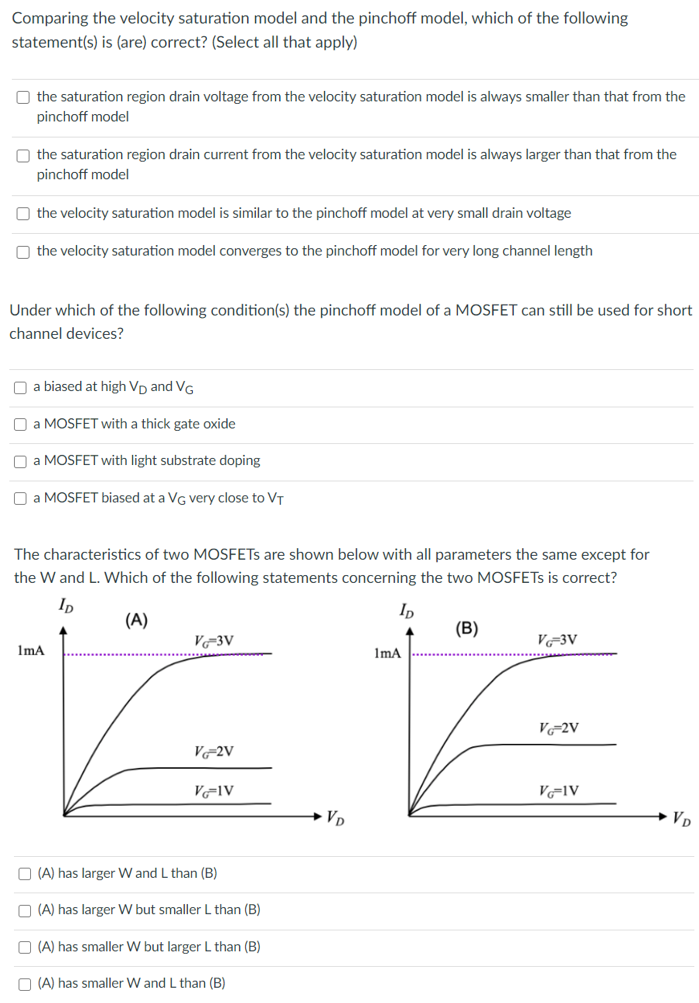 Solved Comparing the velocity saturation model and the | Chegg.com