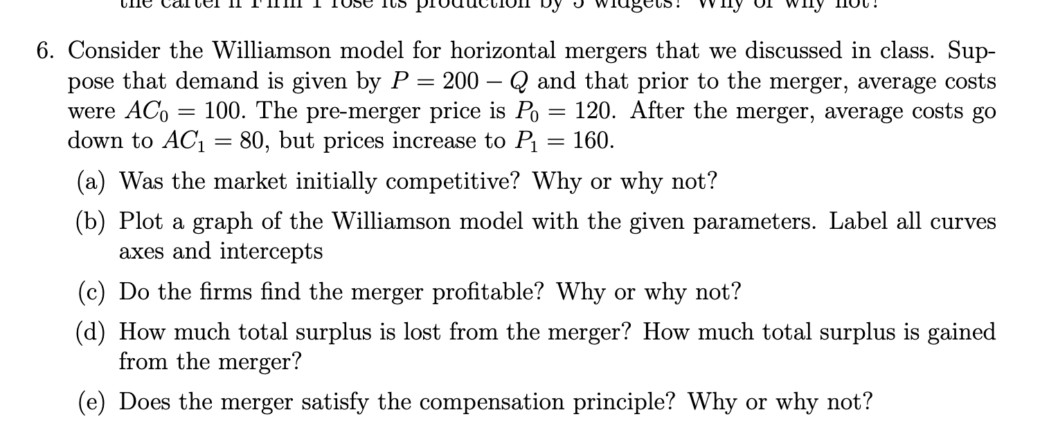 6. Consider the Williamson model for horizontal | Chegg.com