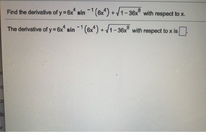 Solved Find the derivative of y-6x sin (6x)+1 The derivative | Chegg.com